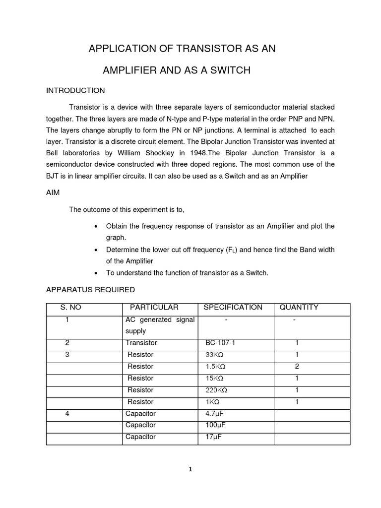 Application of Transistor As An | PDF | Bipolar Junction Transistor ...
