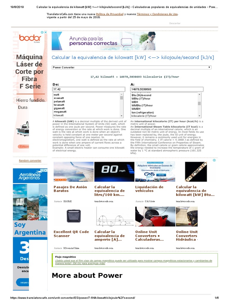 Calcular La Equivalencia de Kilowatt (KW) - Kilojoule - Second (KJ - S ...