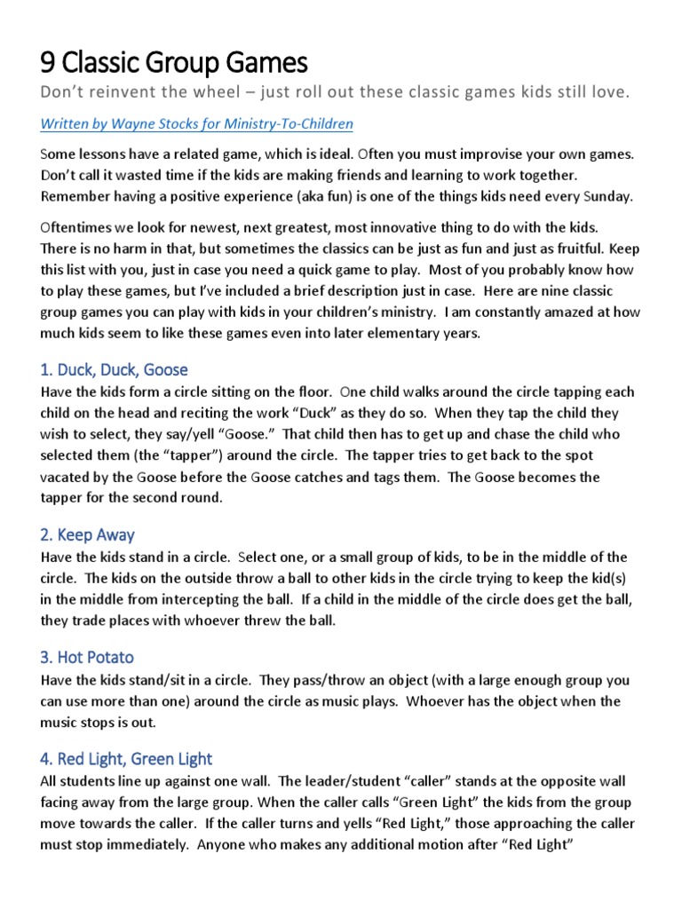 9 Classic Group Games | PDF | Leisure