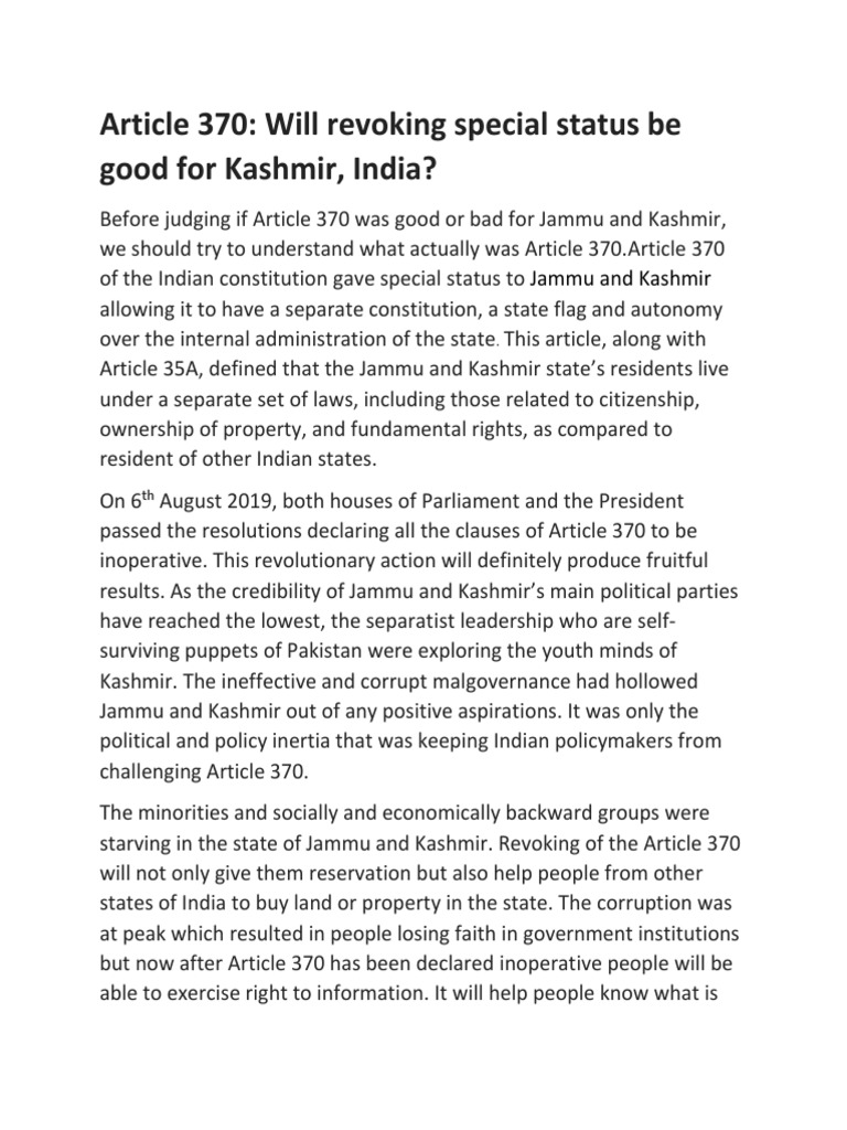 Article 370 | PDF | Legal Documents | Political Charters