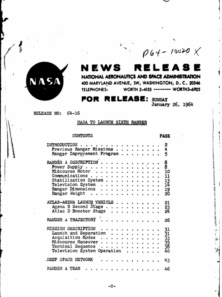 Ranger VI Press Kit | PDF | Rm 81 Agena | Sm 65 Atlas