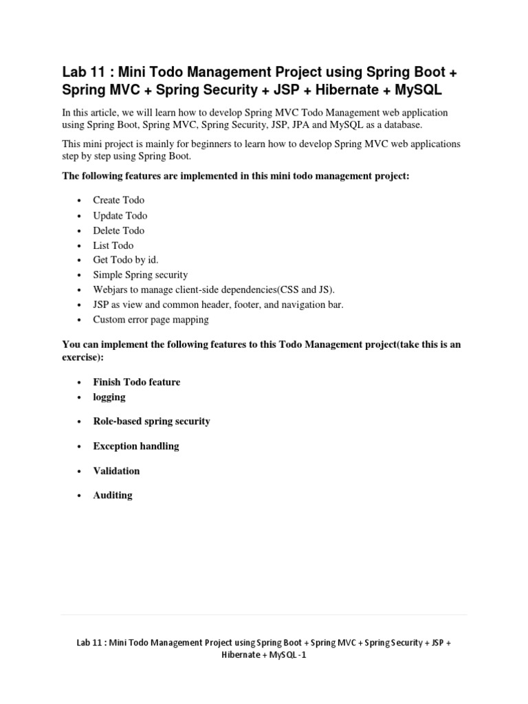 Lab11 - Mini Todo Management Project Using Spring Boot + Spring MVC + Spring Security + JSP ...