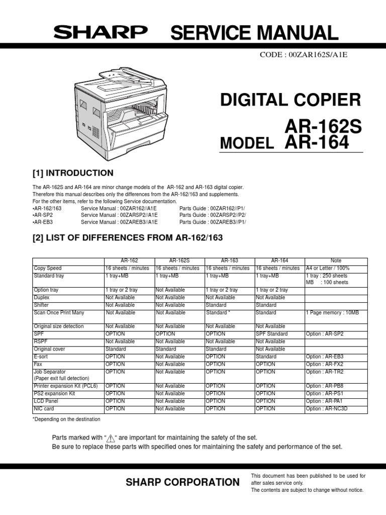Sharp AR-164 Service Manual | PDF | Printing | Office Work