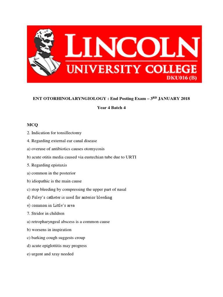 ENT Exam Review: Key Topics & Cases | PDF
