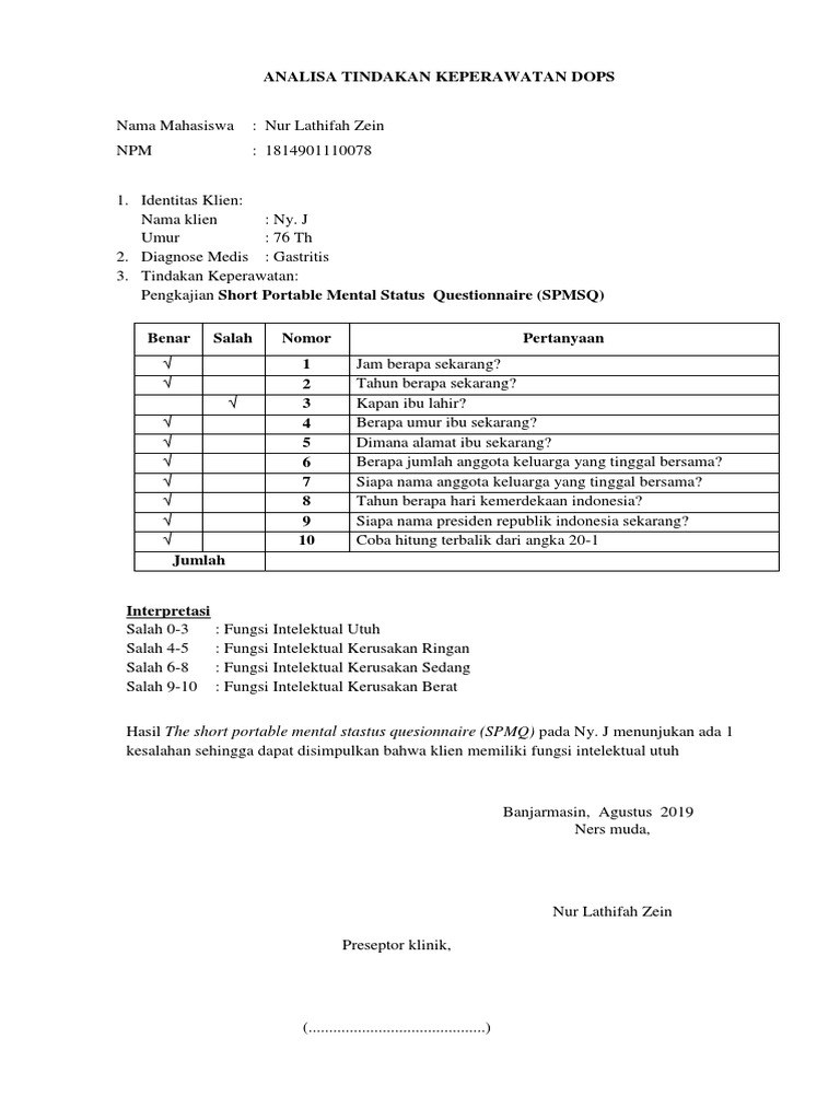 Analisis SPMSQ pada Klien Gastritis | PDF | Kesehatan Holistik