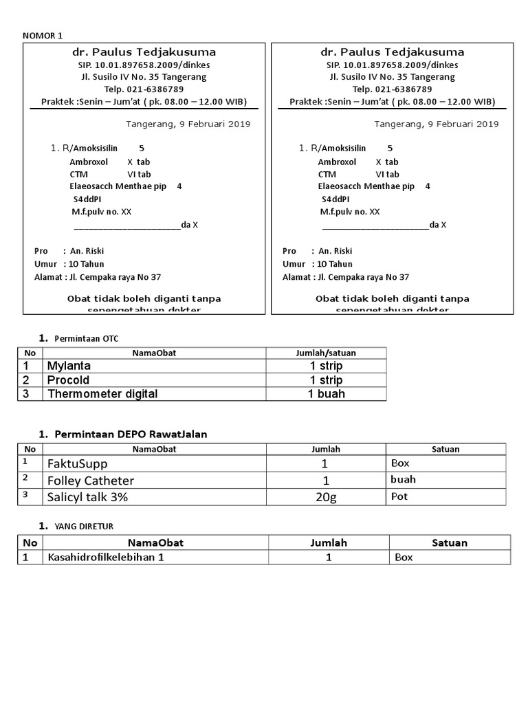 Contoh Resep Obat untuk Anak 10 Tahun | PDF