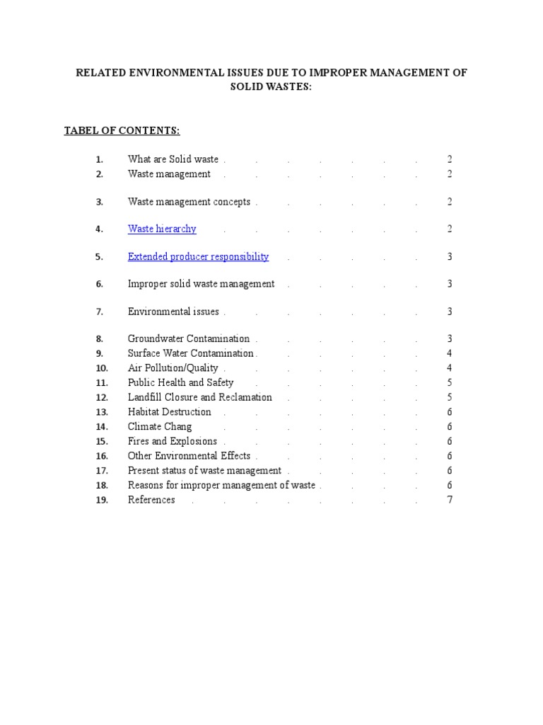 Related Environmental Issues Due To Improper Management of Solid Wastes ...