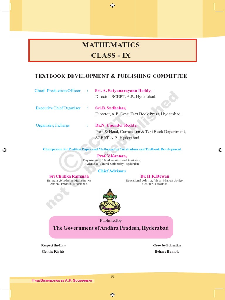 Mathematics Class - Ix: Textbook Development & Publishing Committee ...