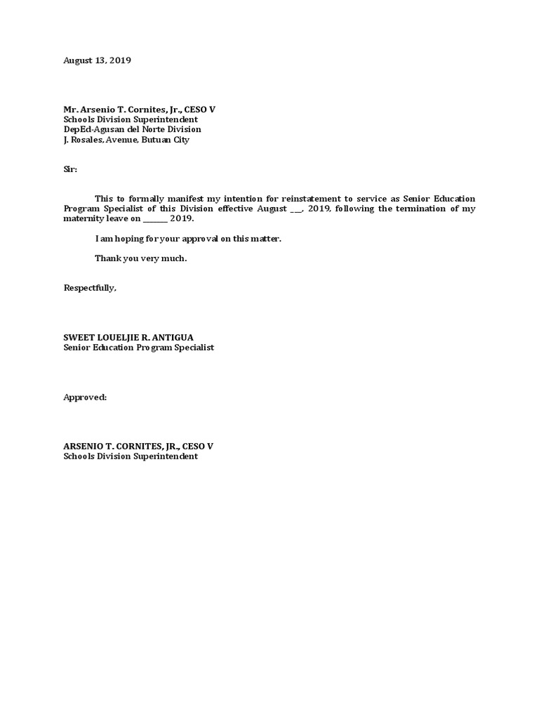 Request for Reinstatement After Leave | PDF