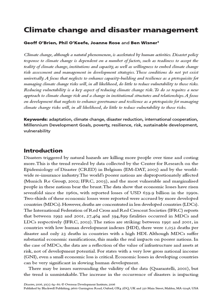 Climate Change and Disaster Management | PDF | Climate Resilience ...