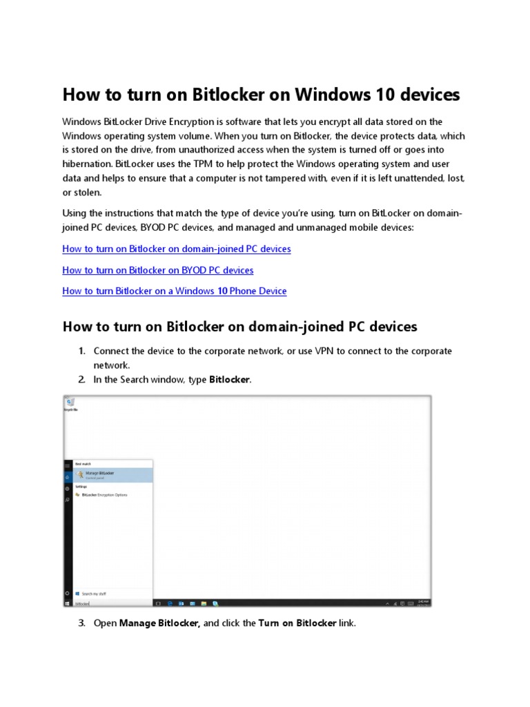 Turn On BitLocker On Windows 10 Devices | PDF | Encryption | Windows 10