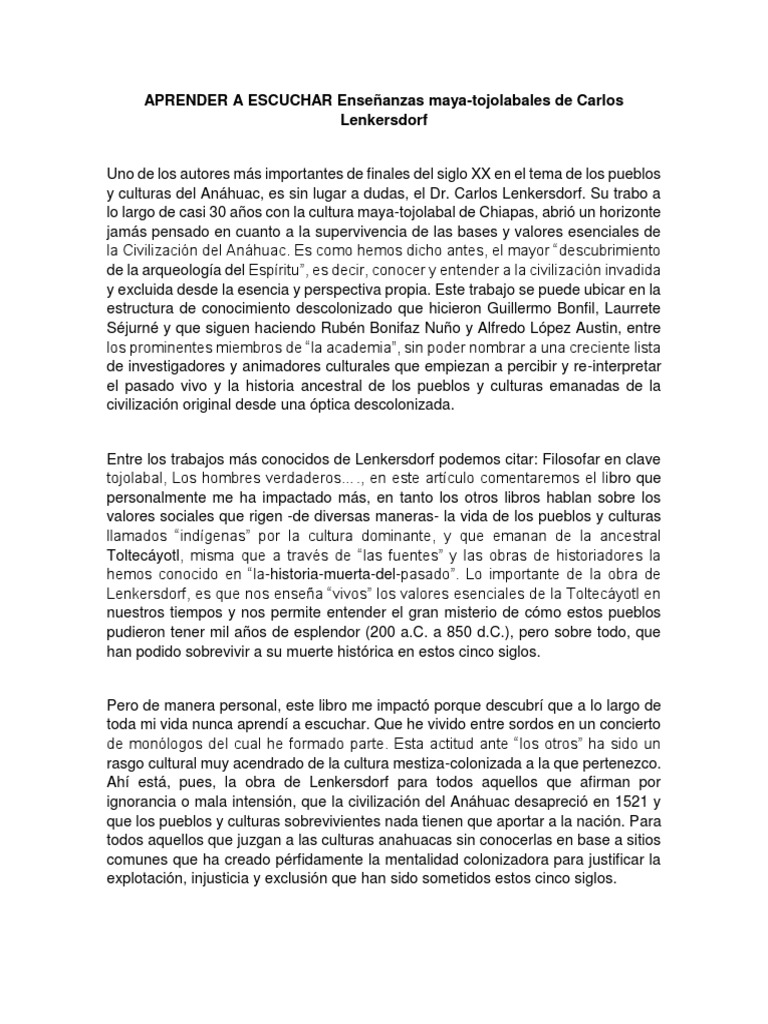 APRENDER A ESCUCHAR Enseñanzas Maya | PDF | Ejército Zapatista de ...