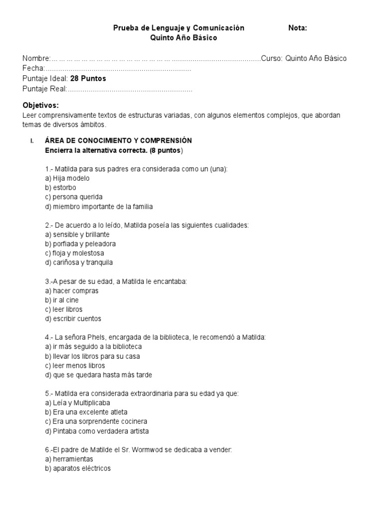 Prueba Matilda | PDF