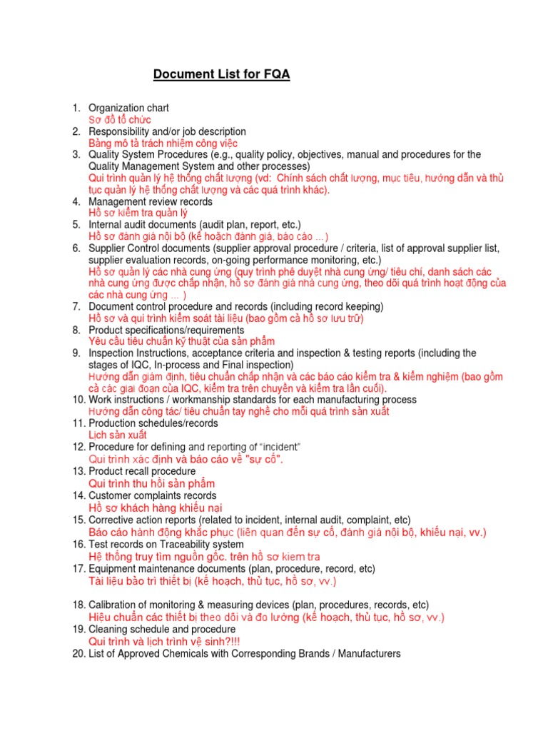 FCCA Quality Document Checklist | PDF