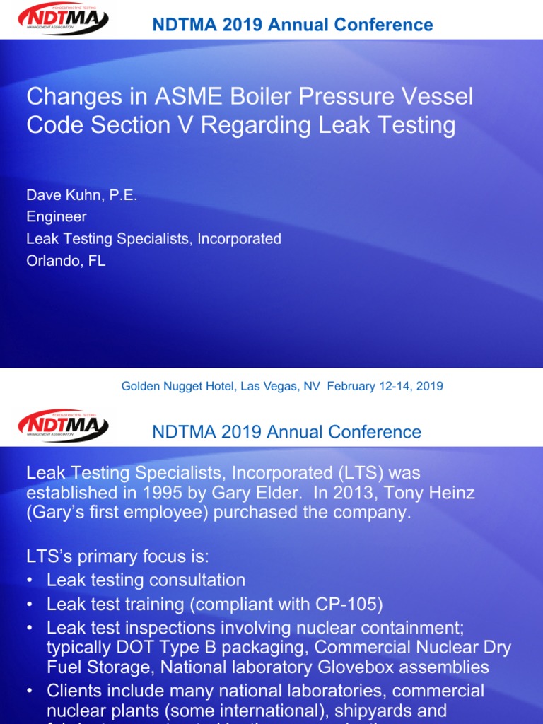 Changes in ASME Boiler Pressure Vessel Code Section V Regarding Leak ...