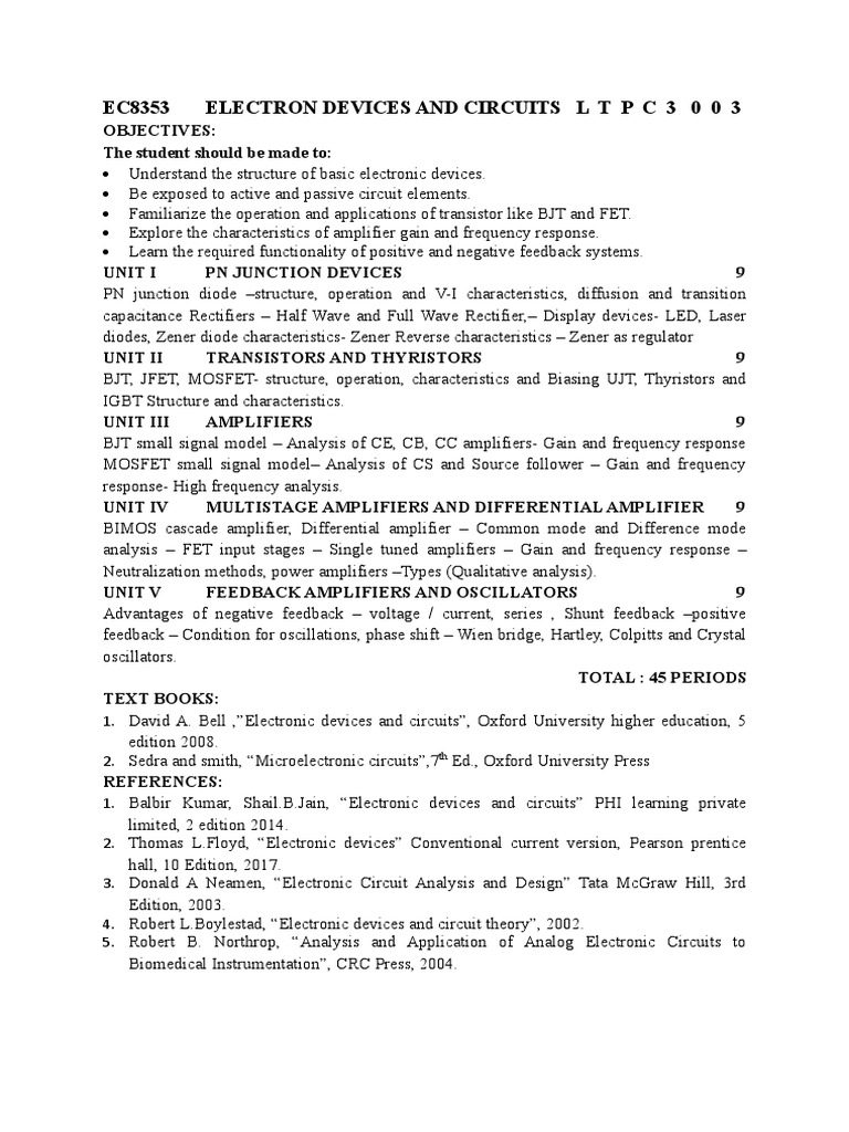 EC8353 Electronic Devices Syllabus | PDF | Amplifier | Bipolar Junction ...