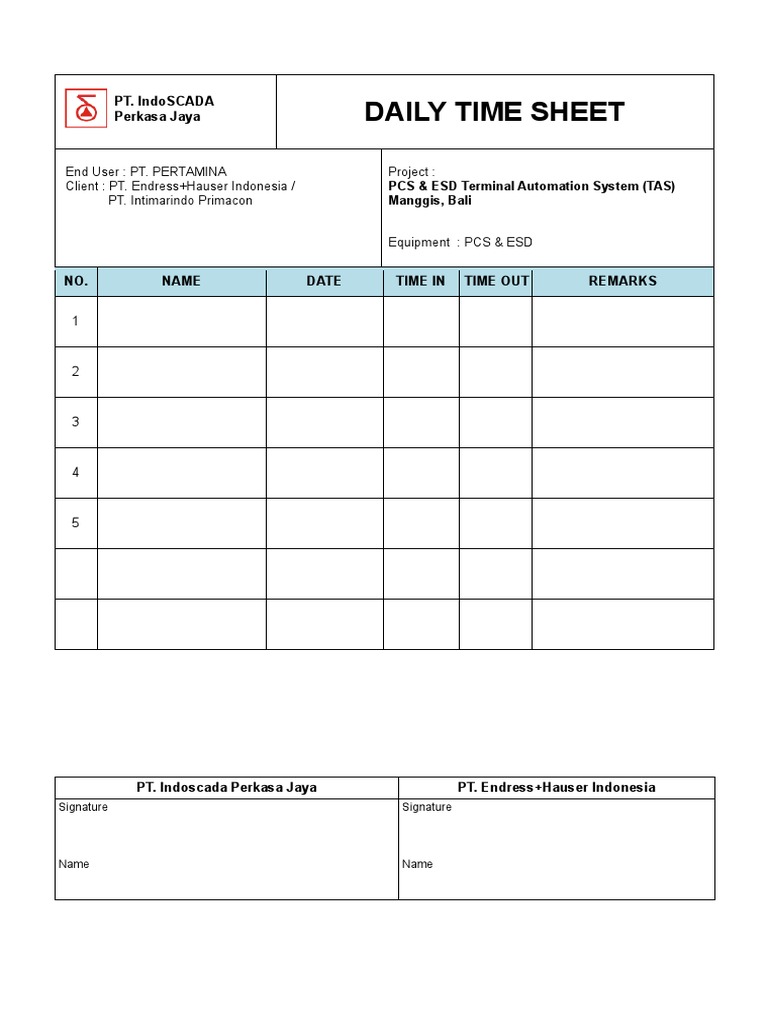 Daily Time Sheet: Signature Signature | PDF