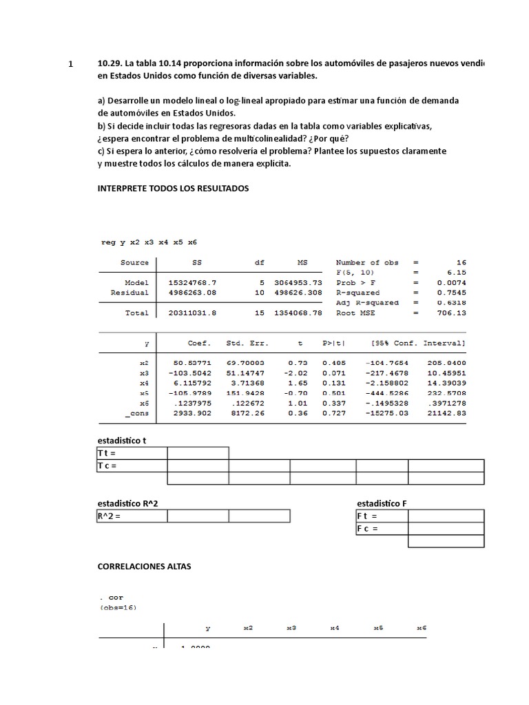 Tarea de Multicolinealidad | PDF | Multicolinealidad | Análisis de regresión