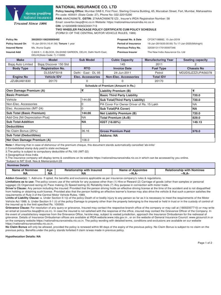 Bike Insurance | PDF | Deductible | Liability Insurance