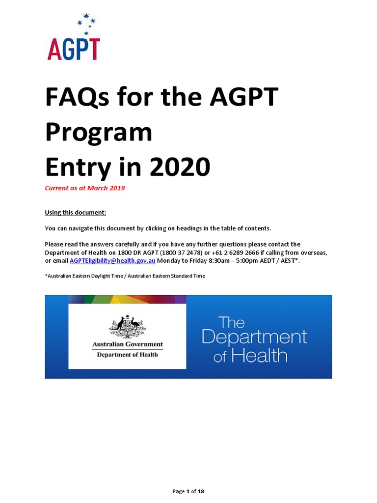 Faqs For The Agpt Program Entry in 2020: Current As at March 2019 | PDF ...
