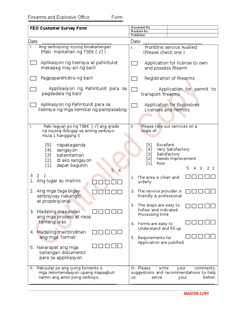 Firearms and Explosive Office Form: FEO Customer Survey Form | PDF ...