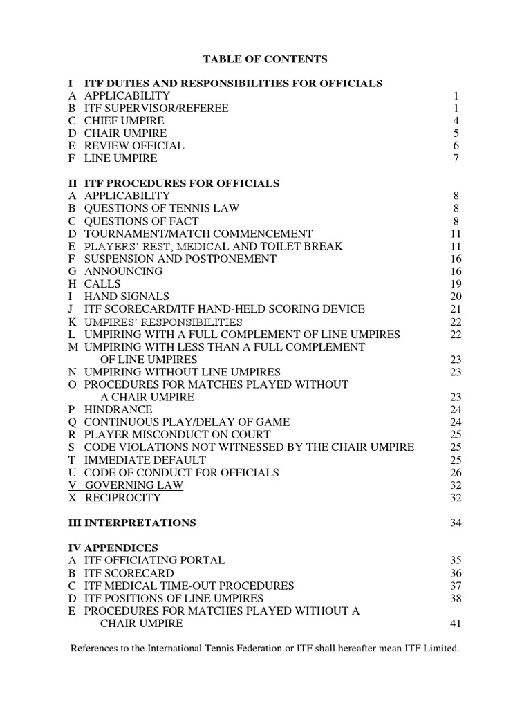 ITF Officiating Rules and Regulations 2019 | PDF | Referee | Sports