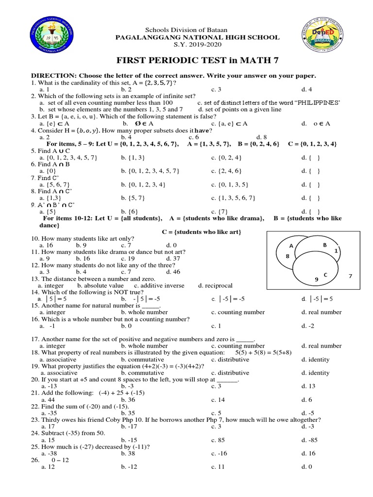 First Periodic Test in Math 7: Pagalanggang National High School ...