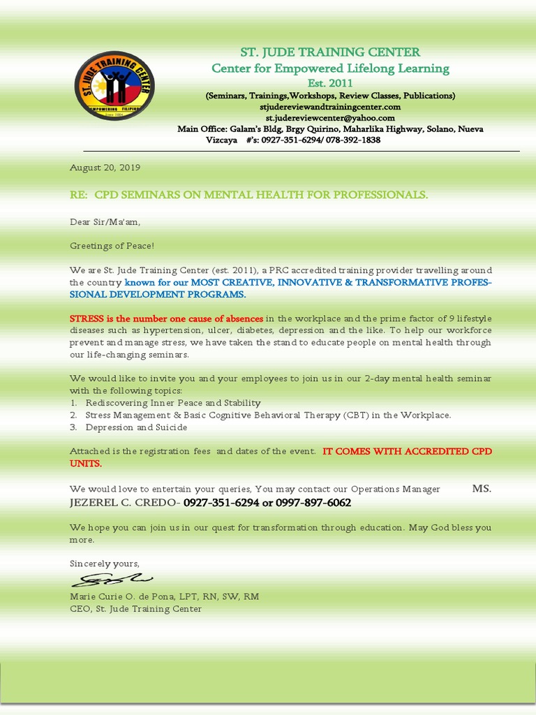 Invitation Letter | PDF | Cognitive Behavioral Therapy | Major ...