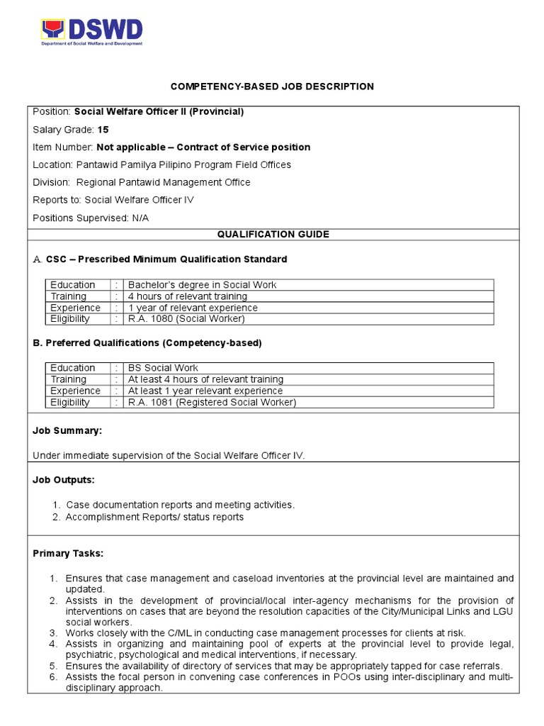 Competency-Based Job Description | Download Free PDF | Social Work ...