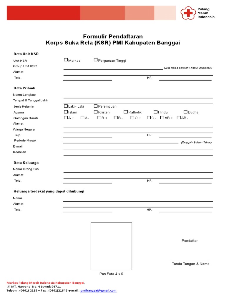 Pendaftaran Anggota Baru Korps Sukarela PMI Kabupaten Banggai | PDF