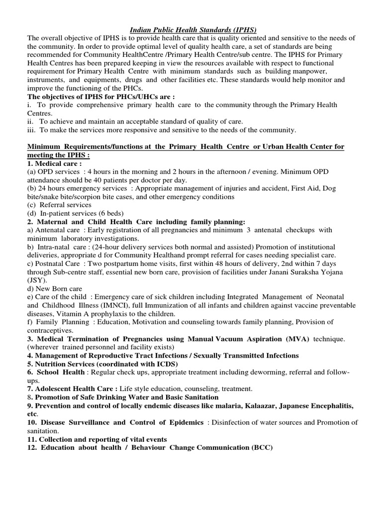 Indian Public Health Standards (IPHS) | PDF | Health Care | Public Health