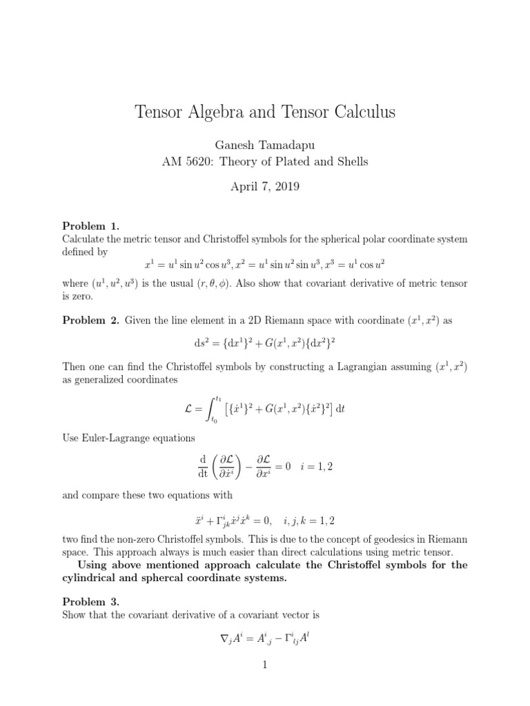 Tensors Assignment | PDF | Tensor | Coordinate System
