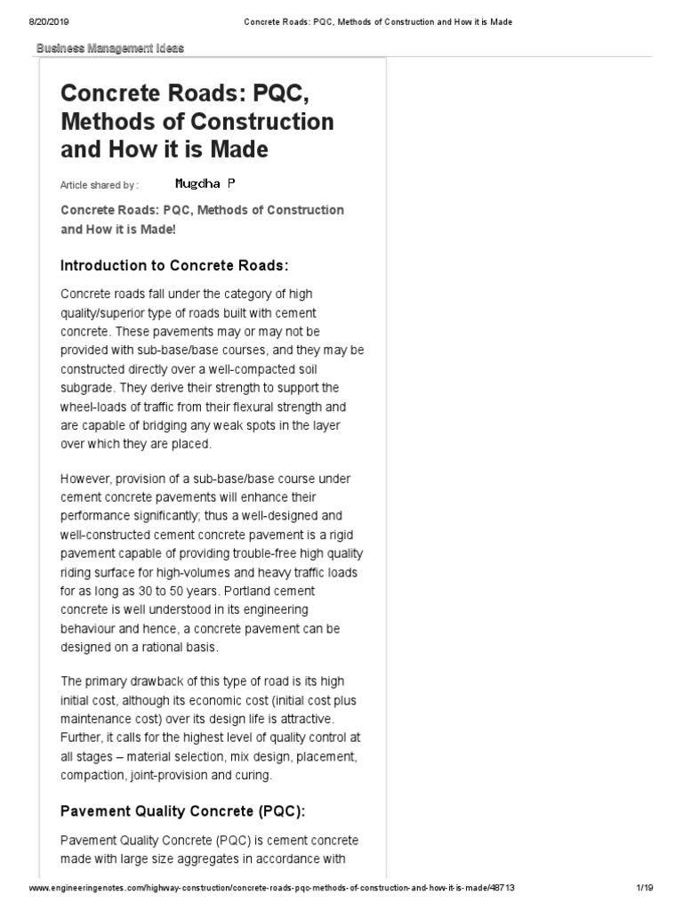 Concrete Roads - PQC, Methods of Construction and How It Is Made | PDF ...