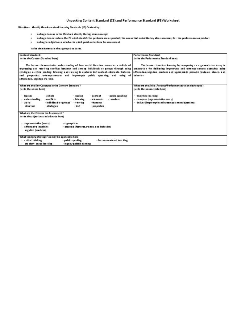 Unpacking Content Standard in Grade 10 | PDF | Noun | Verb