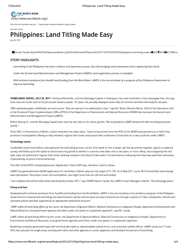 Philippines - Land Titling Made Easy | PDF | World Bank Group | World ...