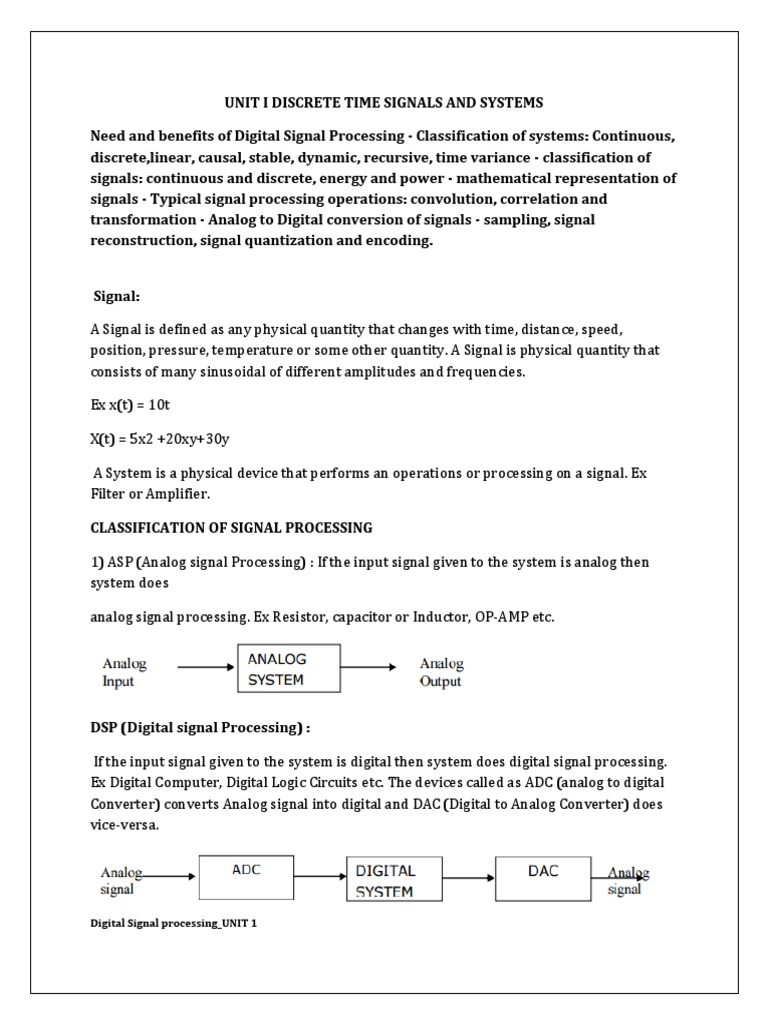 Digital Signal Processing - UNIT 1 | PDF | Digital Signal Processing ...