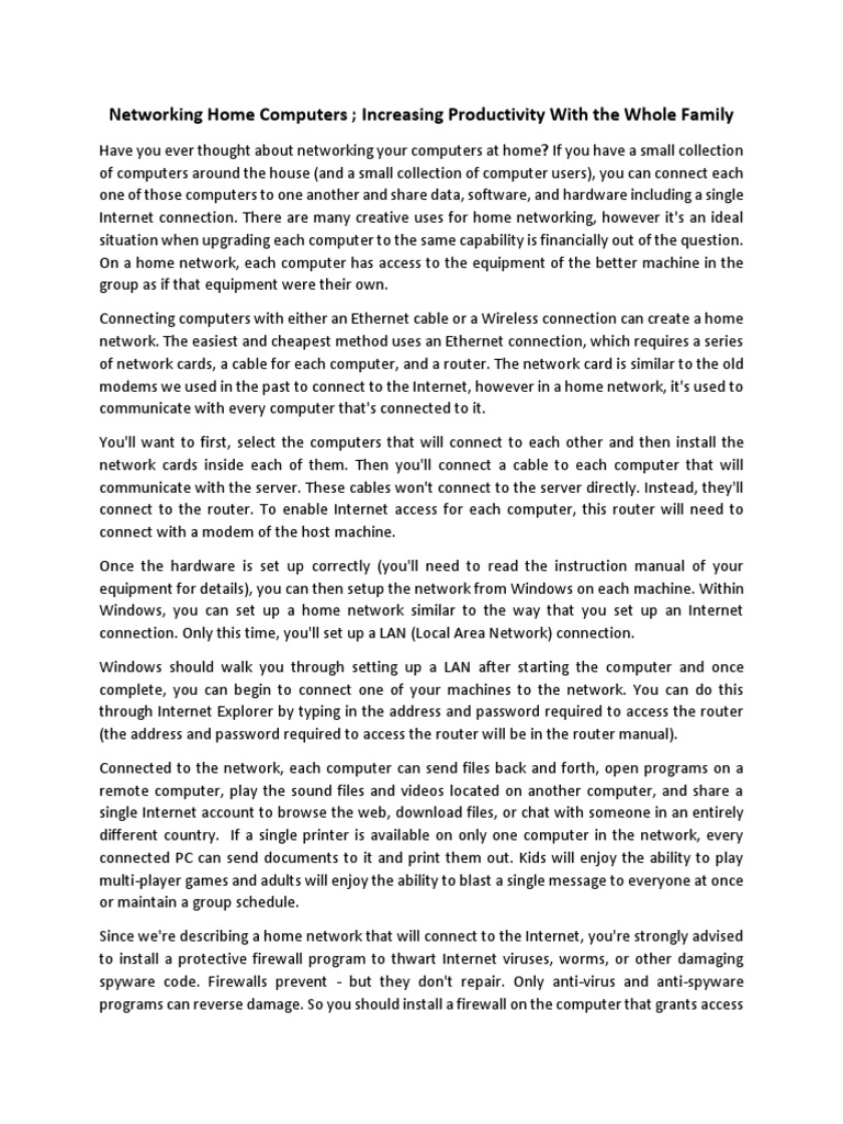 Networking Home Computers | PDF | Computer Network | Internet Access