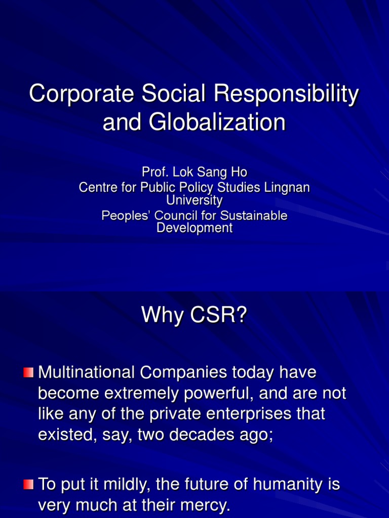 Corporate Social Responsibility And Globalization Pdf Corporate