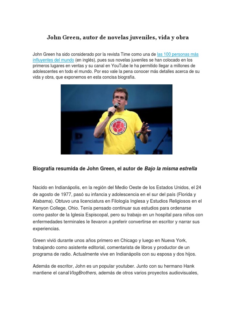 John Green, Autor de Novelas Juveniles, Vida y Obra | PDF | Idiomas