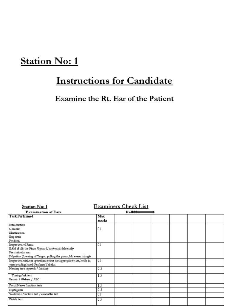 Ent Osce 1 PDF | PDF | Ear | Human Nose