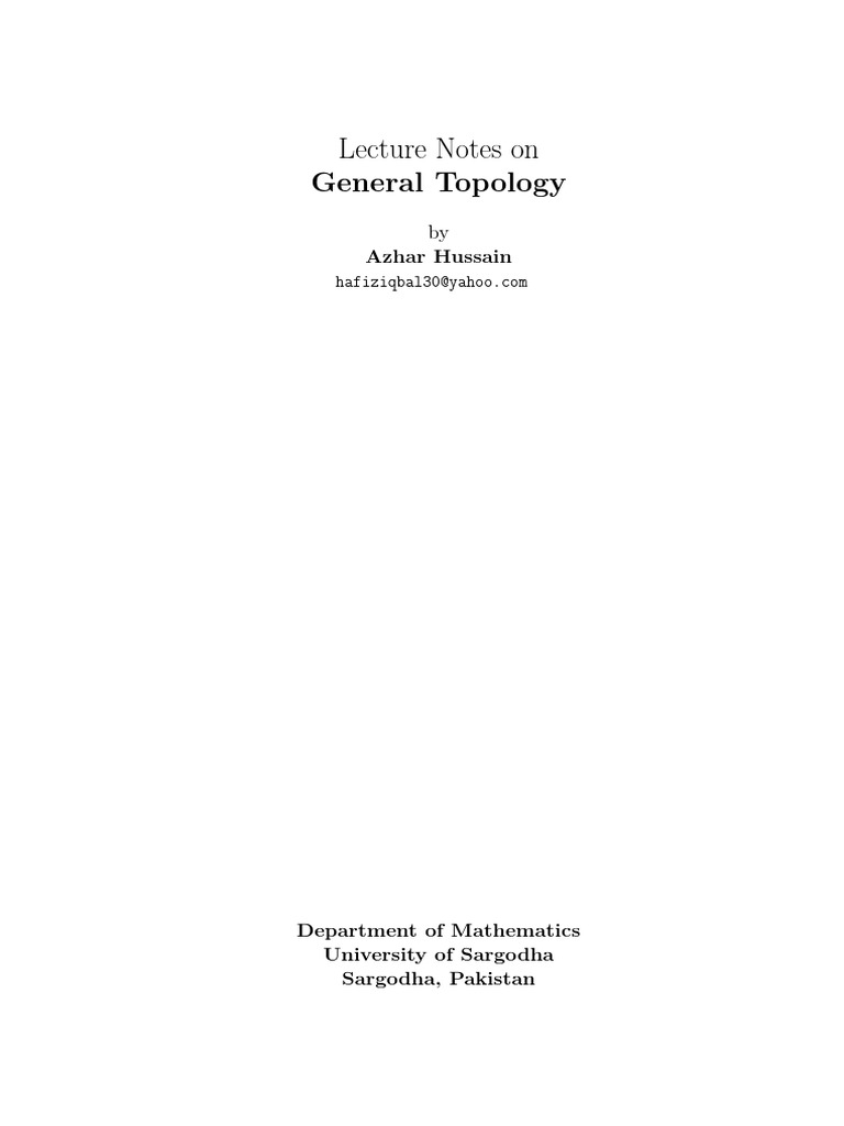 Lecture Notes On General Topology: by Azhar Hussain | PDF | Topology ...