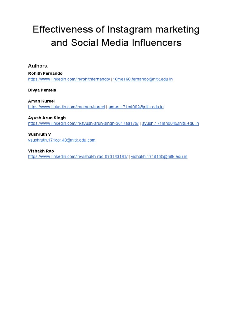 Effectiveness of Instagram Marketing and Social Media Influencers | PDF ...