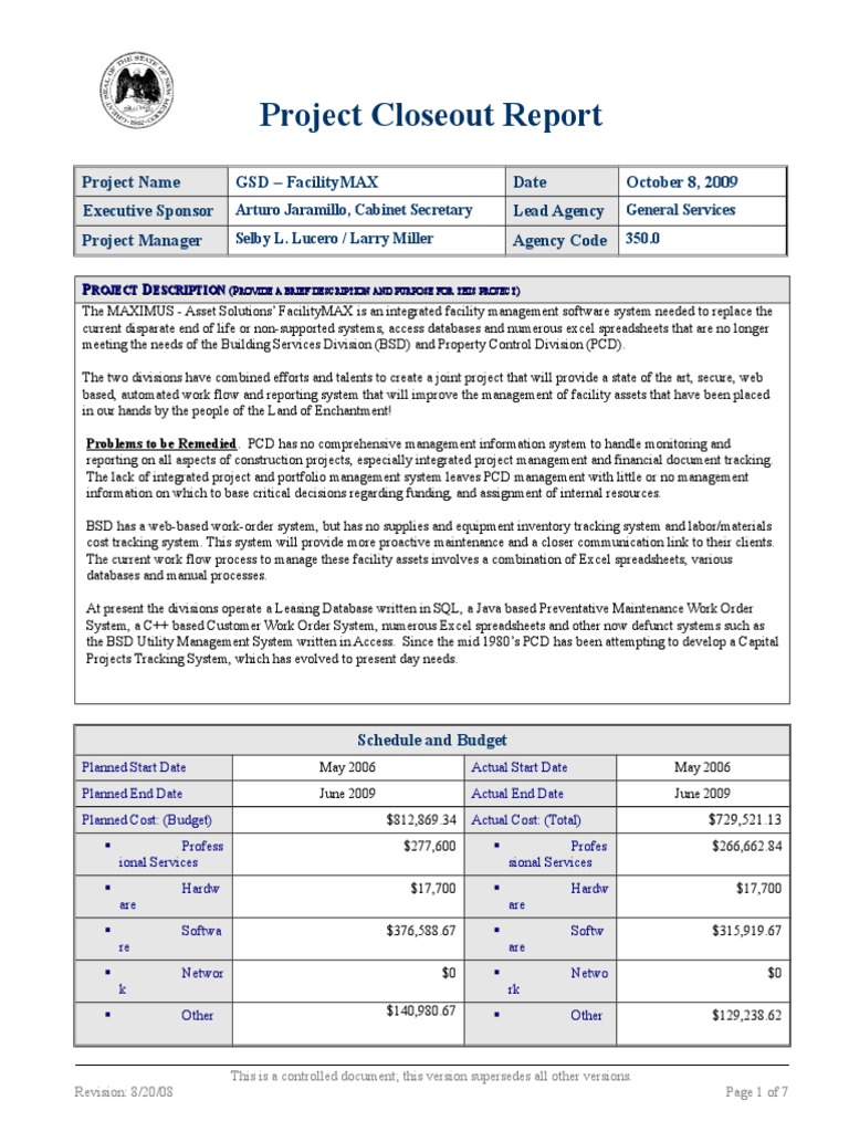 Project Closeout Report | PDF | Backup | Databases