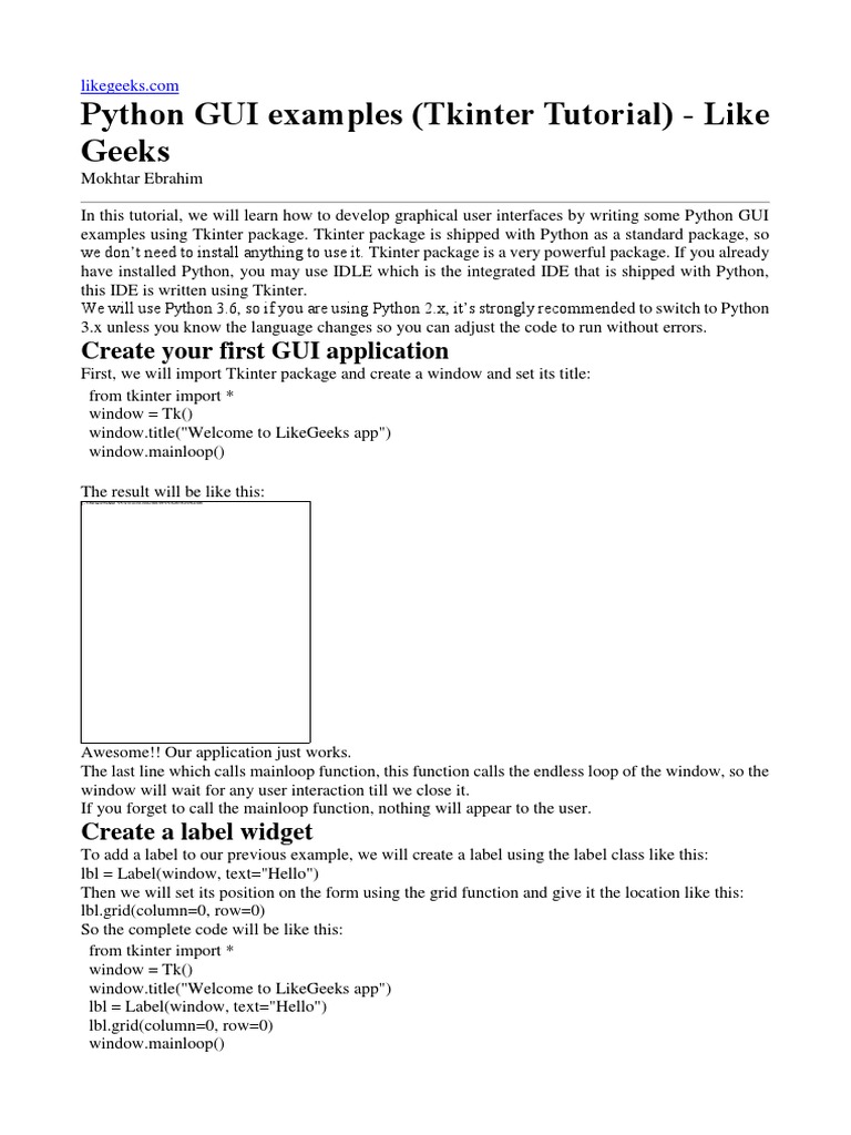 Python GUI Examples (Tkinter Tutorial) | PDF | Tab (Gui) | Button ...