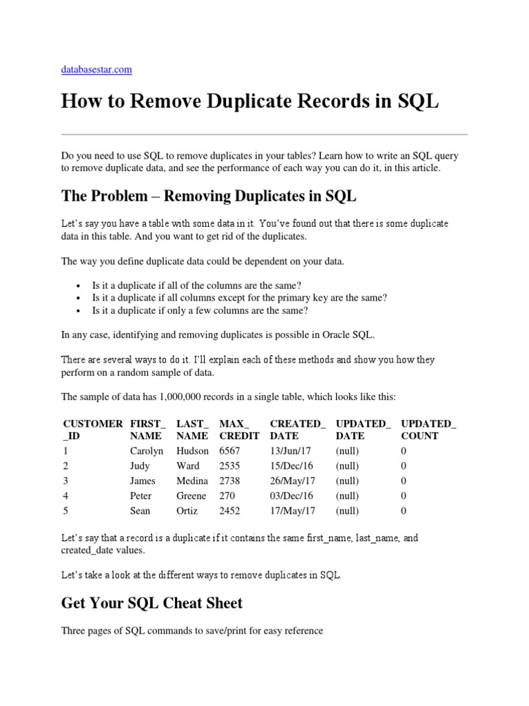 How To Remove Duplicate Records in SQL | PDF | Table (Database) | Database Index