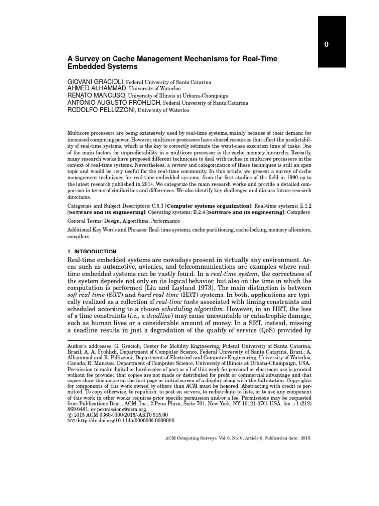 A Survey On Cache Management Mechanisms For Real-Time Embedded Systems | PDF | Cpu Cache | Multi ...