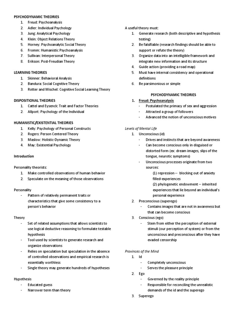 Overview of Personality Theories | PDF | Personality Psychology | Id