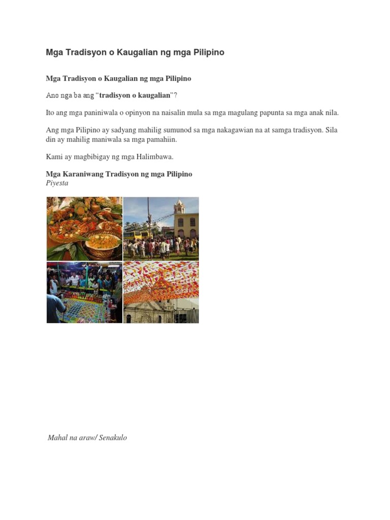 Mga Tradisyon o Kaugalian NG Mga Pilipino | PDF
