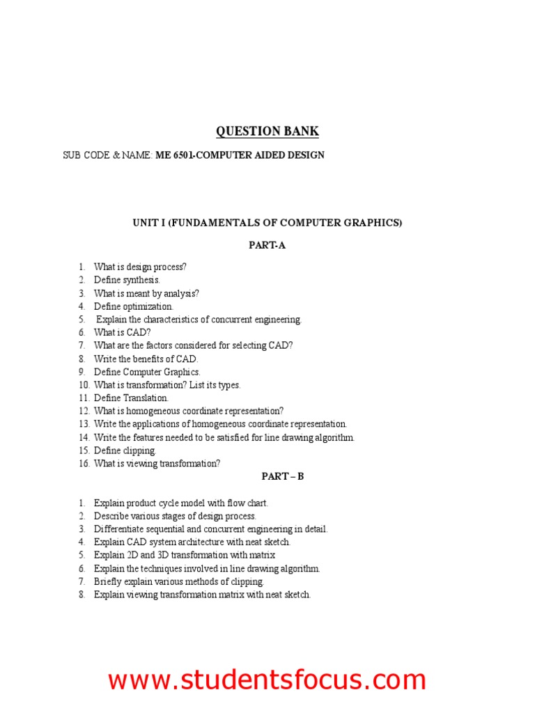 Unit 1 CAD PDF | PDF | Computer Aided Design | Computer Graphics