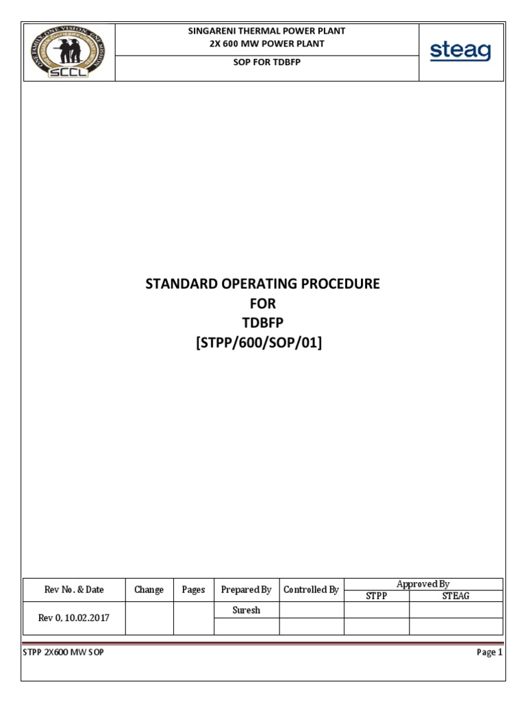 Standard Operating Procedure FOR TDBFP (STPP/600/SOP/01) | PDF | Pump ...